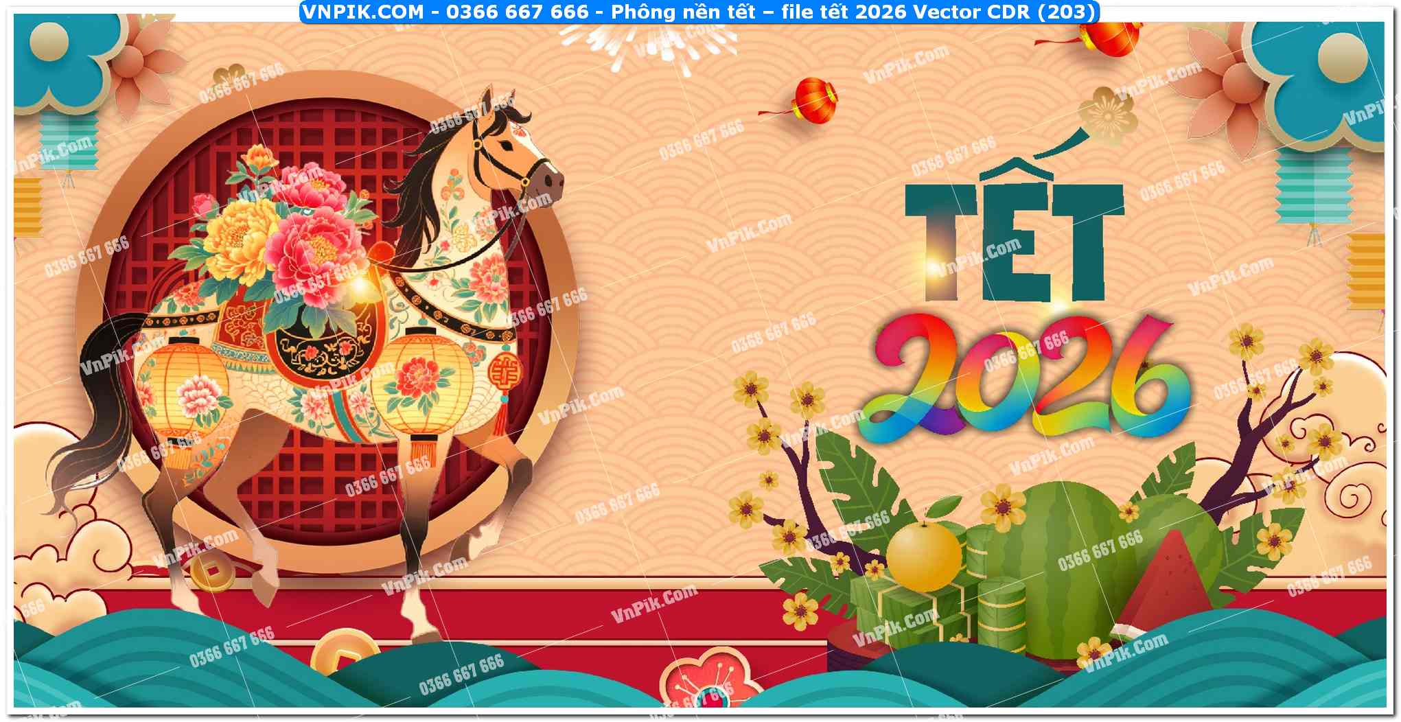 Mã 185528 - Phông nền tết – file tết 2026 Vector CDR (203) - VNPIK.COM